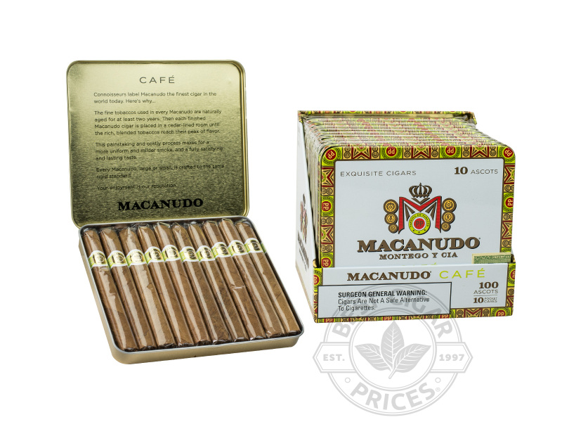 Macanudo Ascot Cafe Cigars - Tin of 100 | Free Shipping Over $99